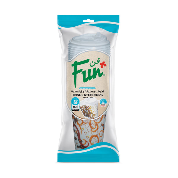Fun® Insulated Paper Foam (Printed) Cups 8oz with Lids [12pcs x 1pkt ...